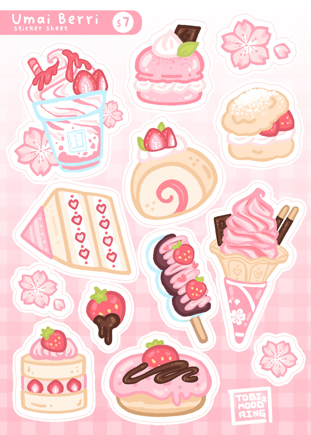 Umai Strawberry - Vinyl Sticker Sheet – tobi2moodring